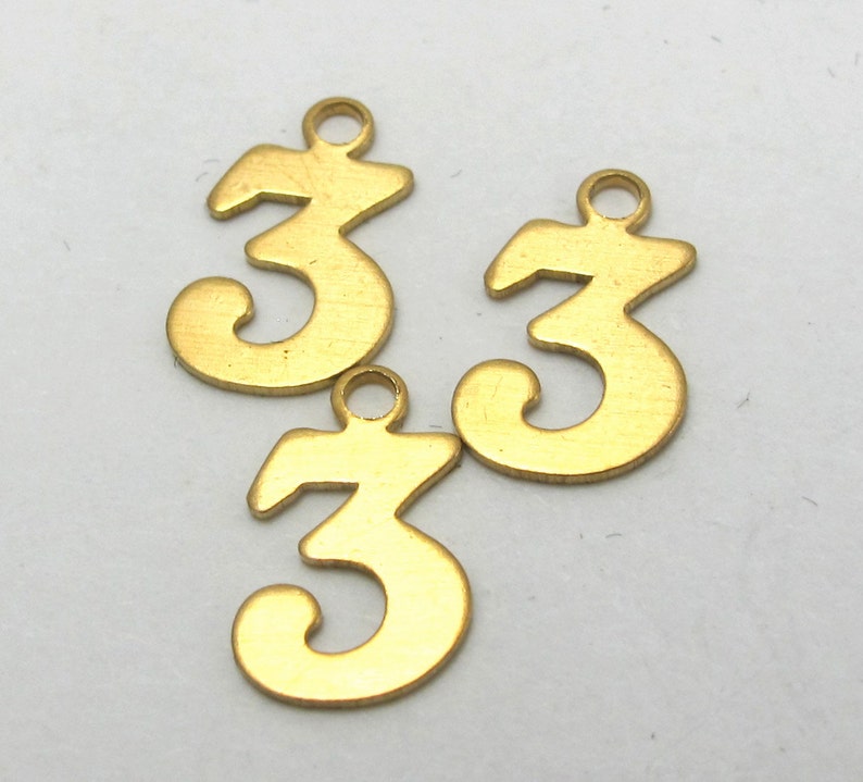 Raw Brass Number 3 Charms 10X A530 | Etsy
