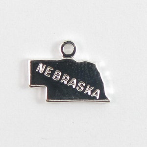 Engraved Tiny SILVER Plated on Raw Brass Nebraska State Charms (2X ...