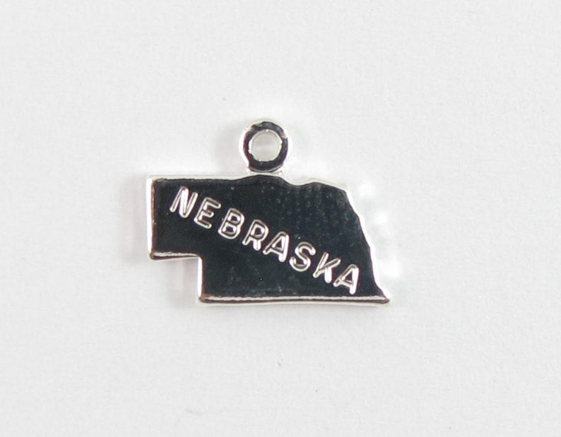 Engraved Tiny SILVER Plated on Raw Brass Nebraska State Charms (2X ...