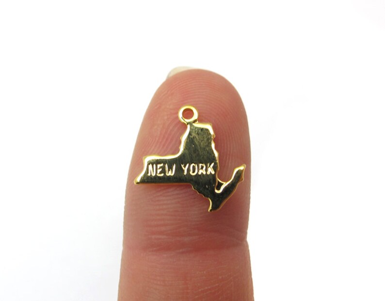 Engraved Tiny GOLD Plated on Raw Brass New York State Charms (2X) (A431 ...