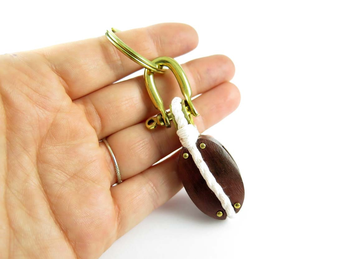 Brass Wood Pulley Key Chain With Rope 1X J616 | Etsy