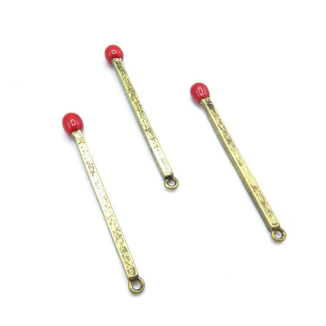 Antiqued Gold Plated Matchstick Charms With Red Tip (2X) (K696-J) - Etsy