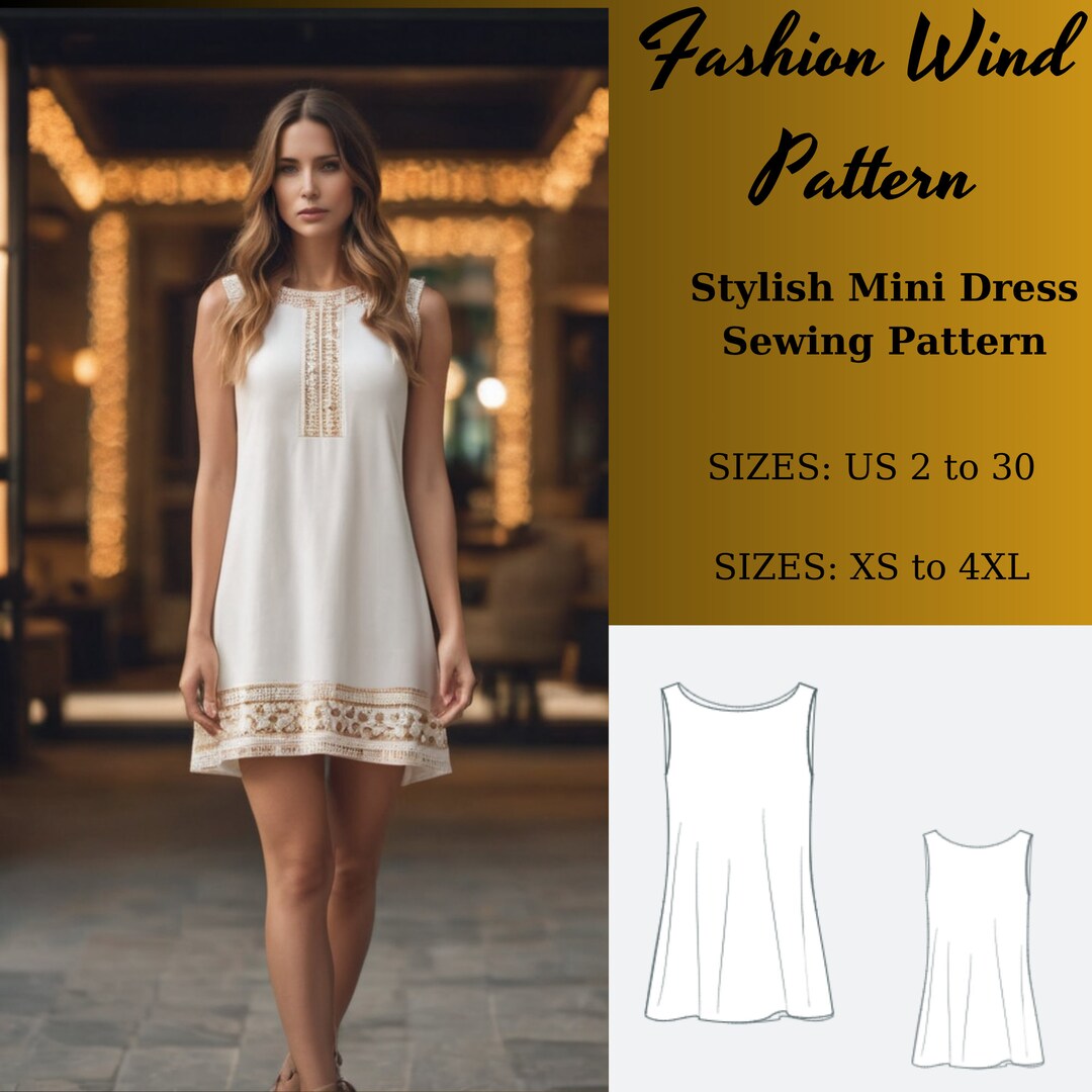 Stylish Mini Dress Sewing Pattern, Cottagecore Mini Dress Sewing ...