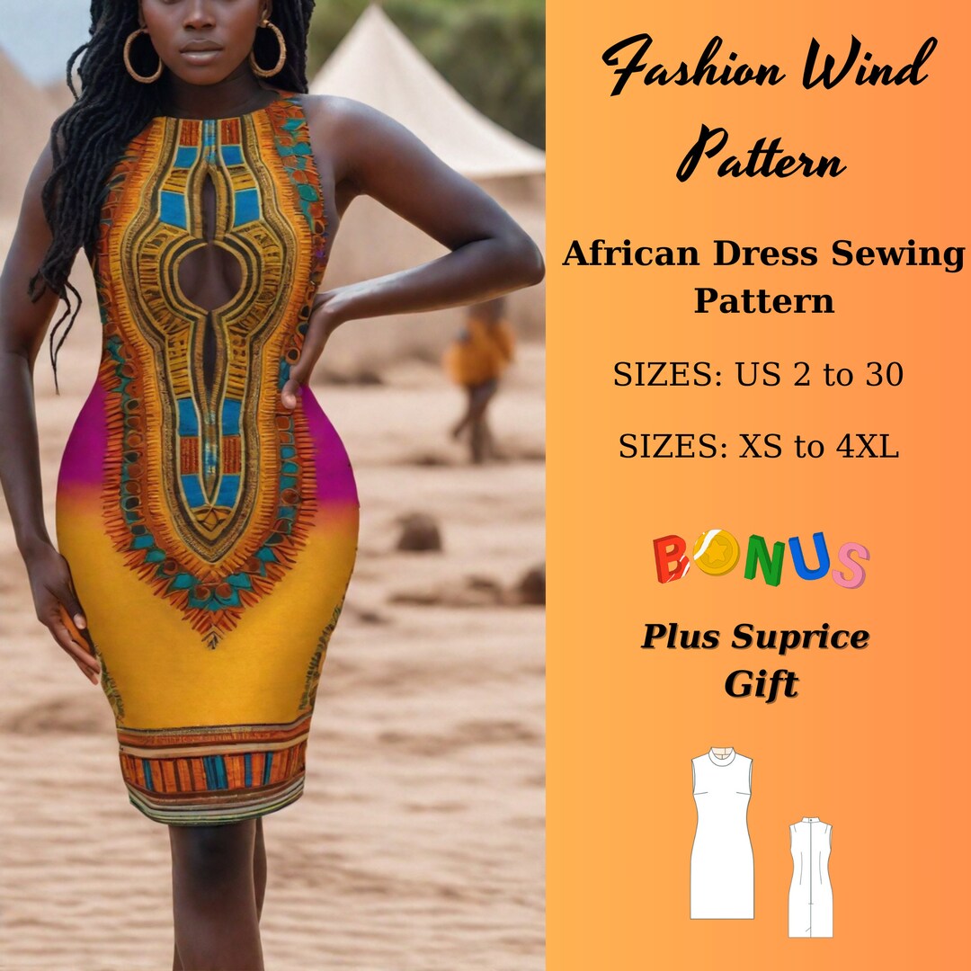 African Dress Sewing Pattern, Traditional Dress, Modern Tribe Dress ...
