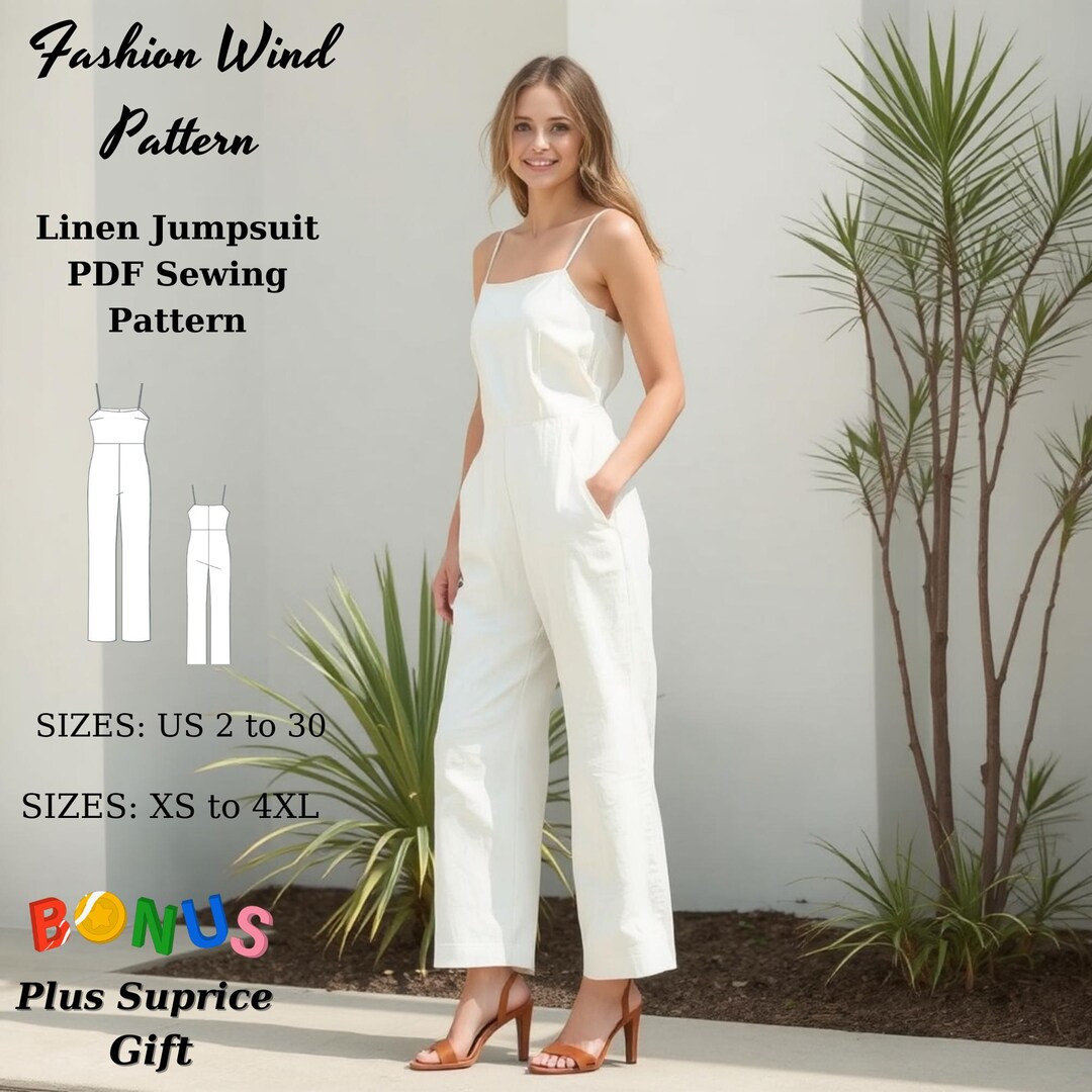 Linen Cottagecore Jumpsuit Sewing Pattern: Easy Digital PDF (US Sizes 2 ...