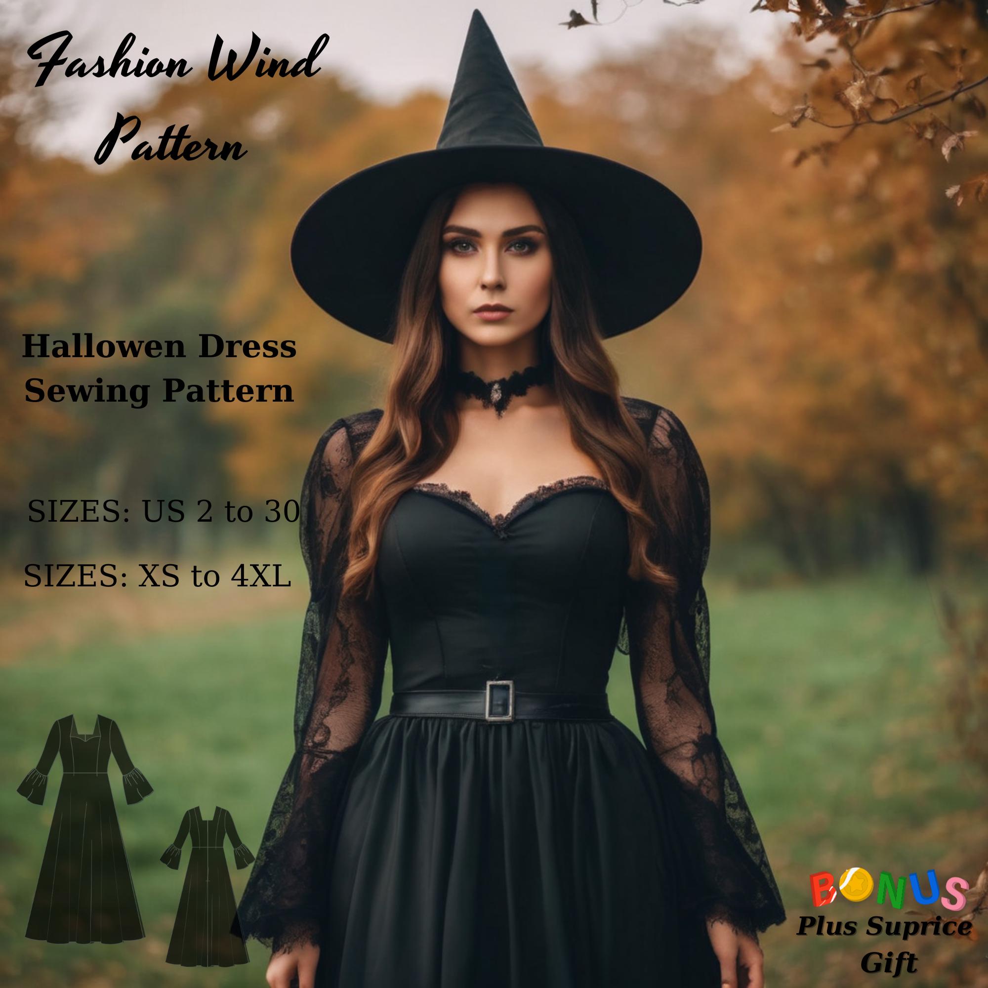 Halloween Costume, Gothic Witch Costume Dress Pattern, Fantasy Dress ...