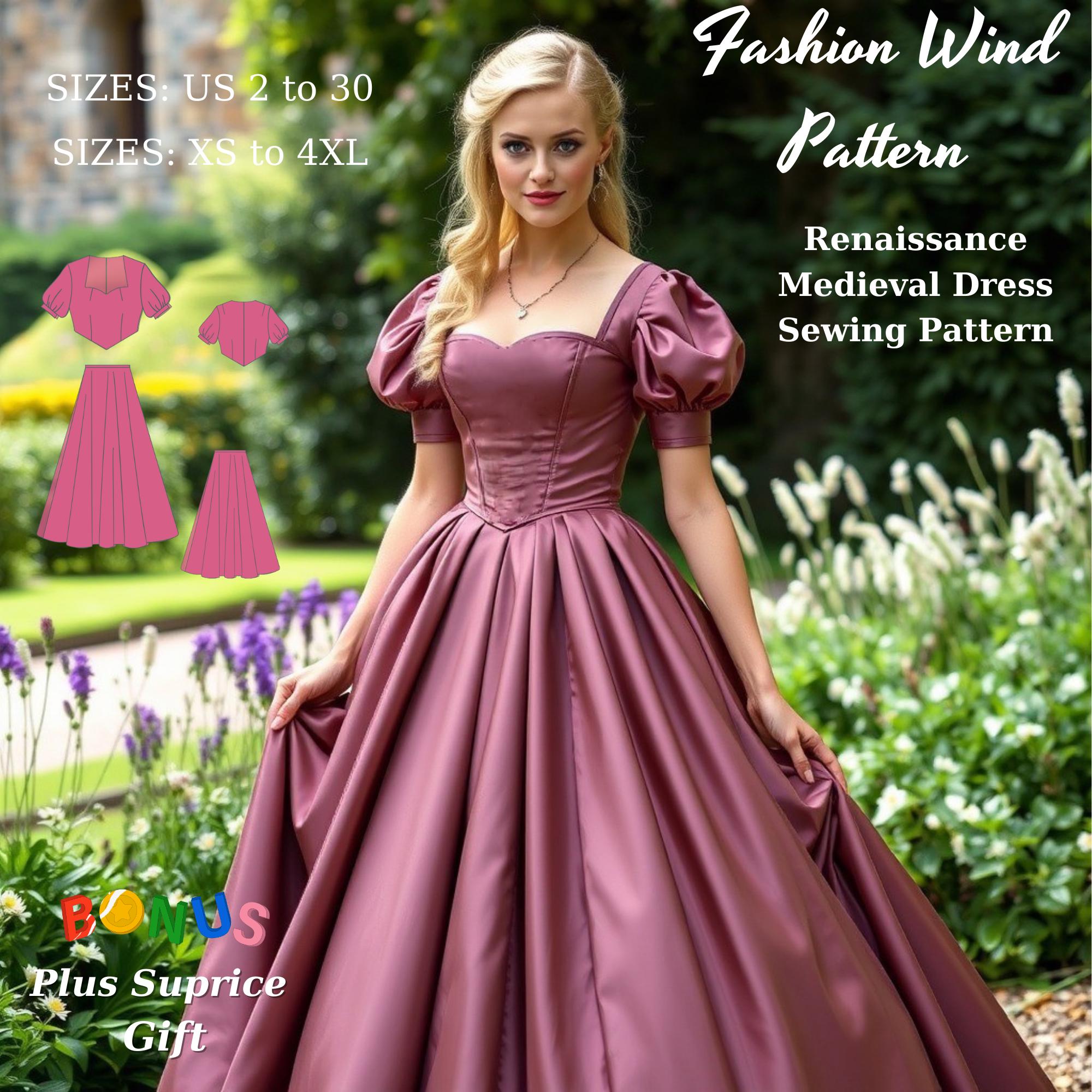 Renaissance Medieval Dress Sewing Pattern: Elegant Gown (A4 A0 US Sizes ...