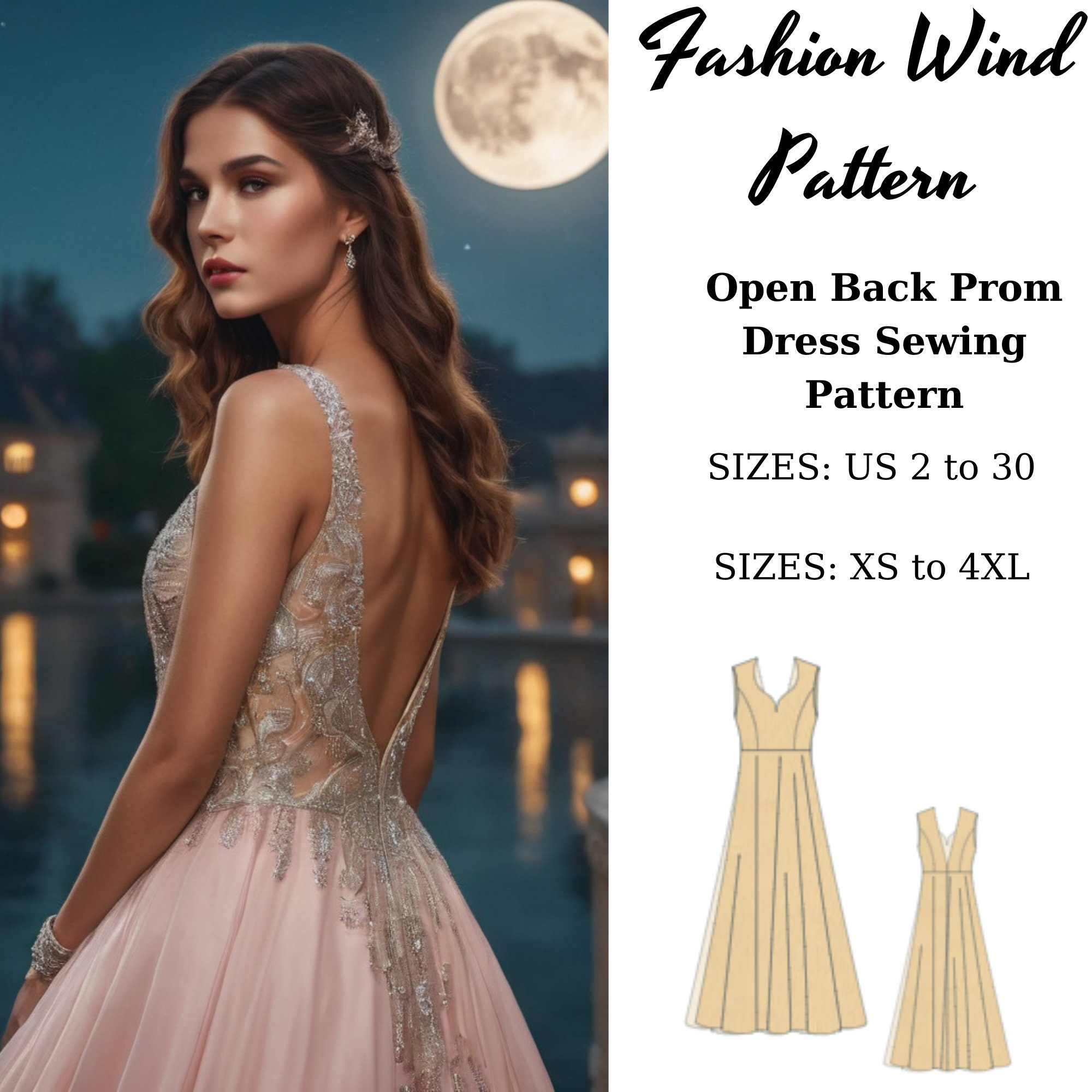 Prom Dress Sewing Pattern, Cottagecore Dress Sewing Pattern, Prom Dress ...