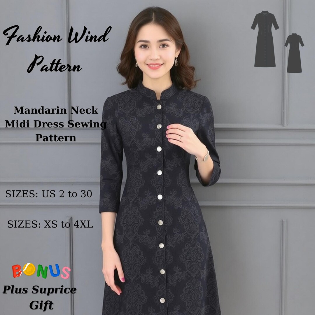 Mandarin Neck Midi Flare Sewing Pattern,chinese Vintage Dress,china ...