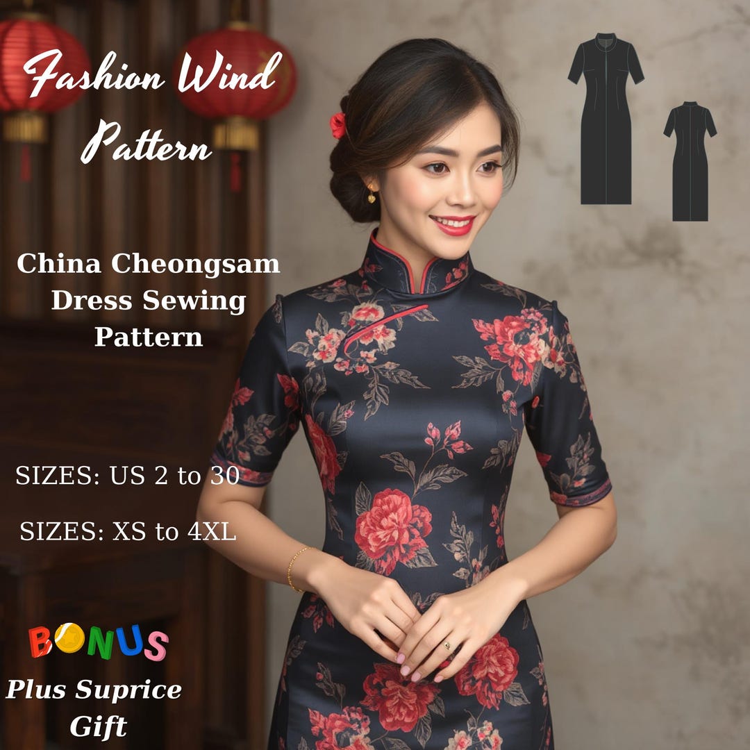 Mandarin Neck Dress Pattern, Chinese Vintage Dress, China Cheongsam ...