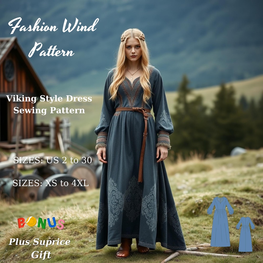 Viking Style Bishop Sleeve Dress Sewing Pattern (PDF) - Etsy