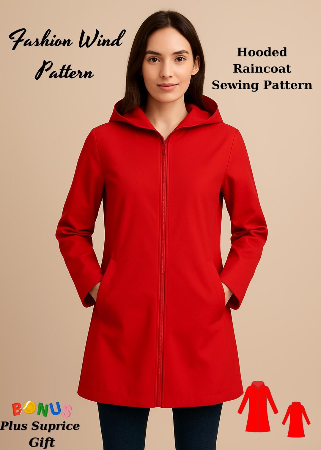 Hooded Raincoat Sewing Pattern: Easy Zip Front Jacket (PDF Download) - Etsy