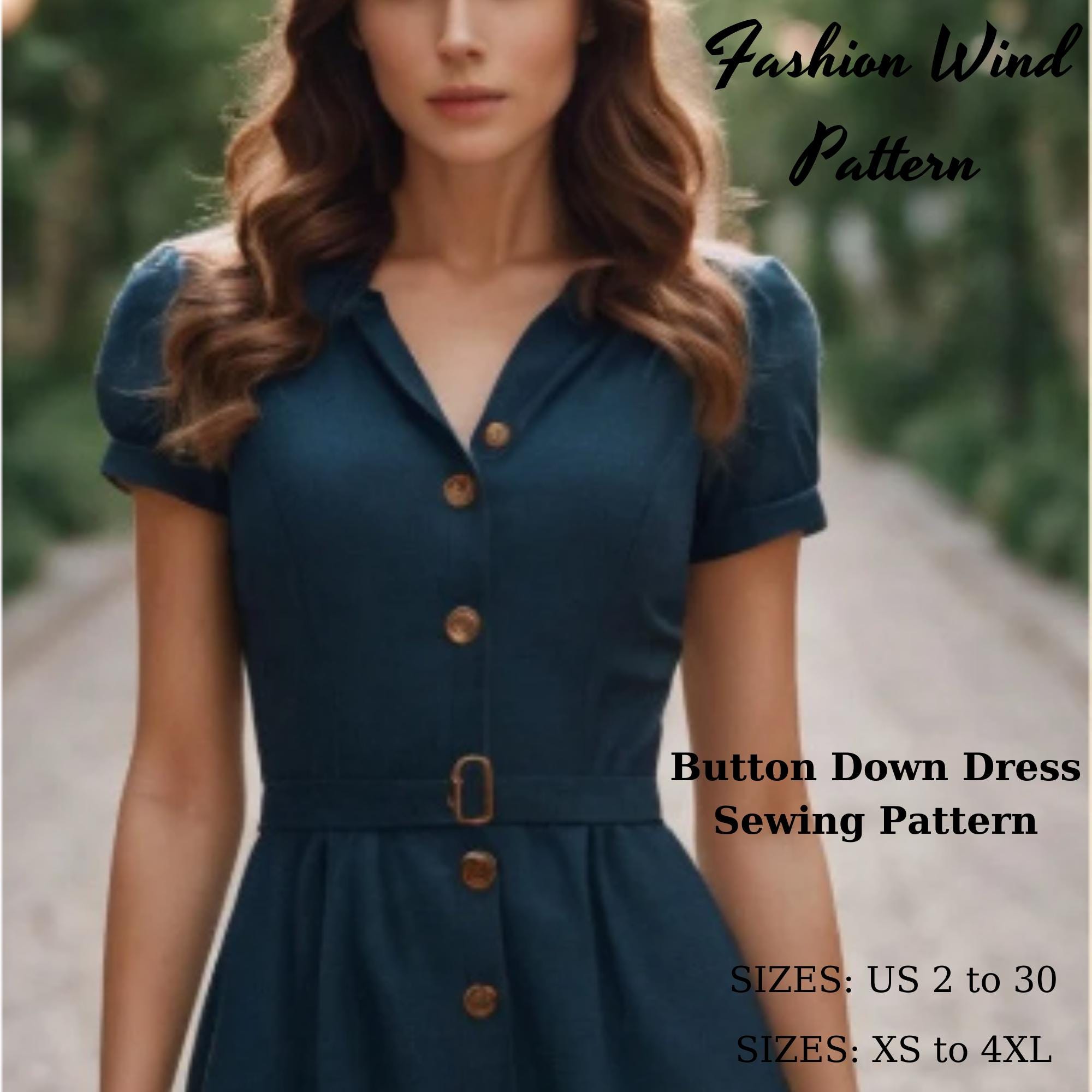Button Down Dress Sewing Pattern, Cottagecore Dress Sewing Pattern ...