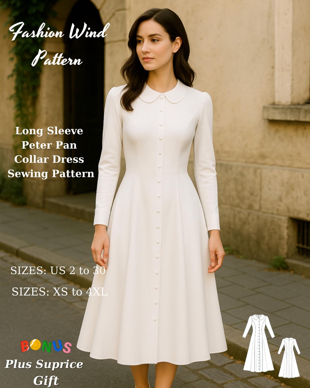 Peter Pan Collar Tea Dress Sewing Pattern: Vintage Midi Dress (digital ...