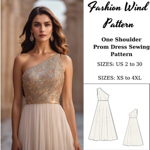 One Shoulder Prom Dress Sewing Pattern: XS-4XL (PDF Pattern) - Etsy