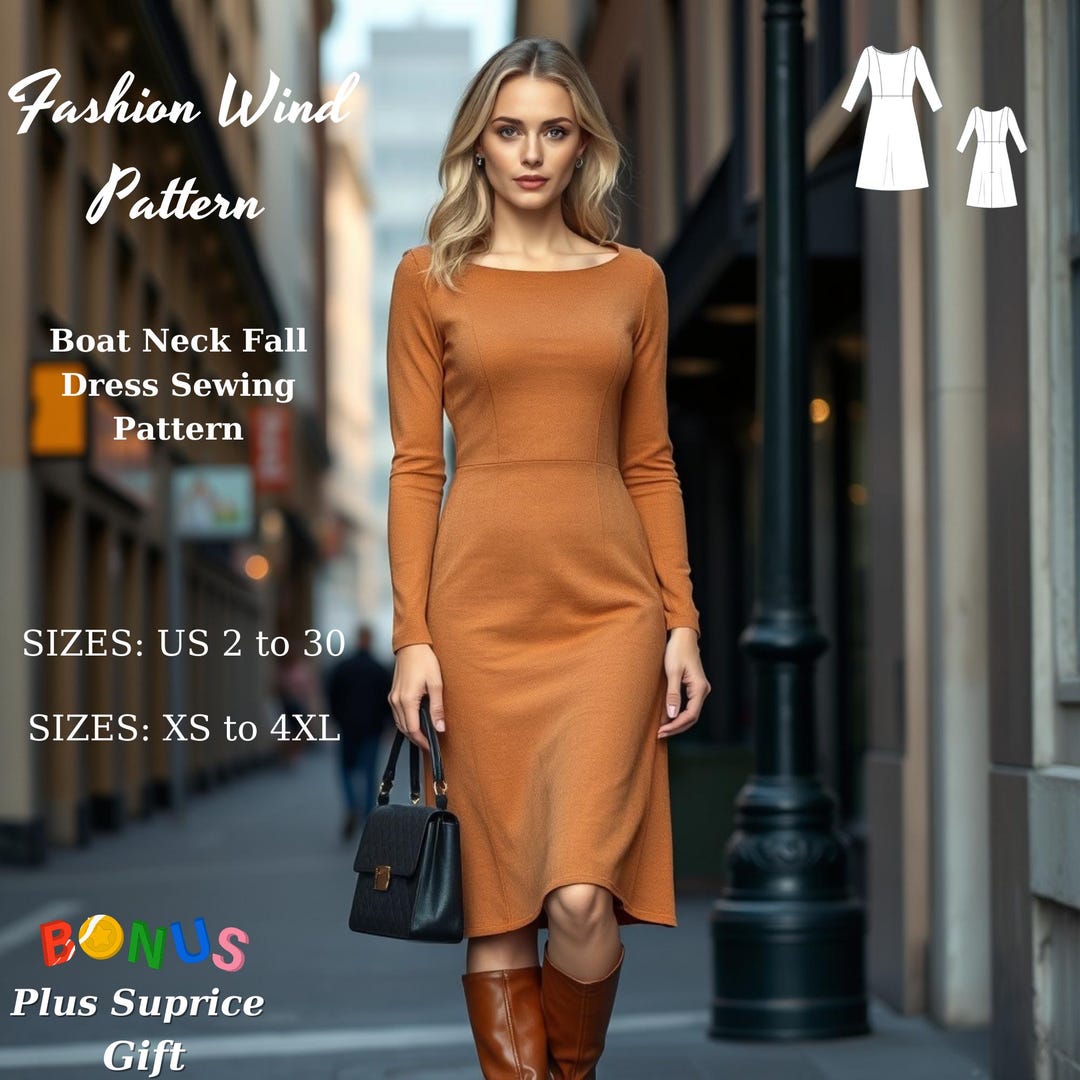 Boat Neck Fall Dress Sewing Pattern,cocktail Dress,ball Gown Pattern ...