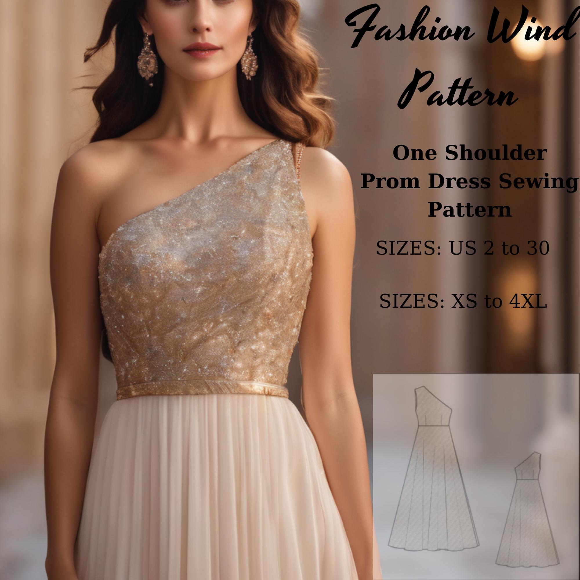 One Shoulder Prom Dress Sewing Pattern, One Shoulder Dress Sewing ...