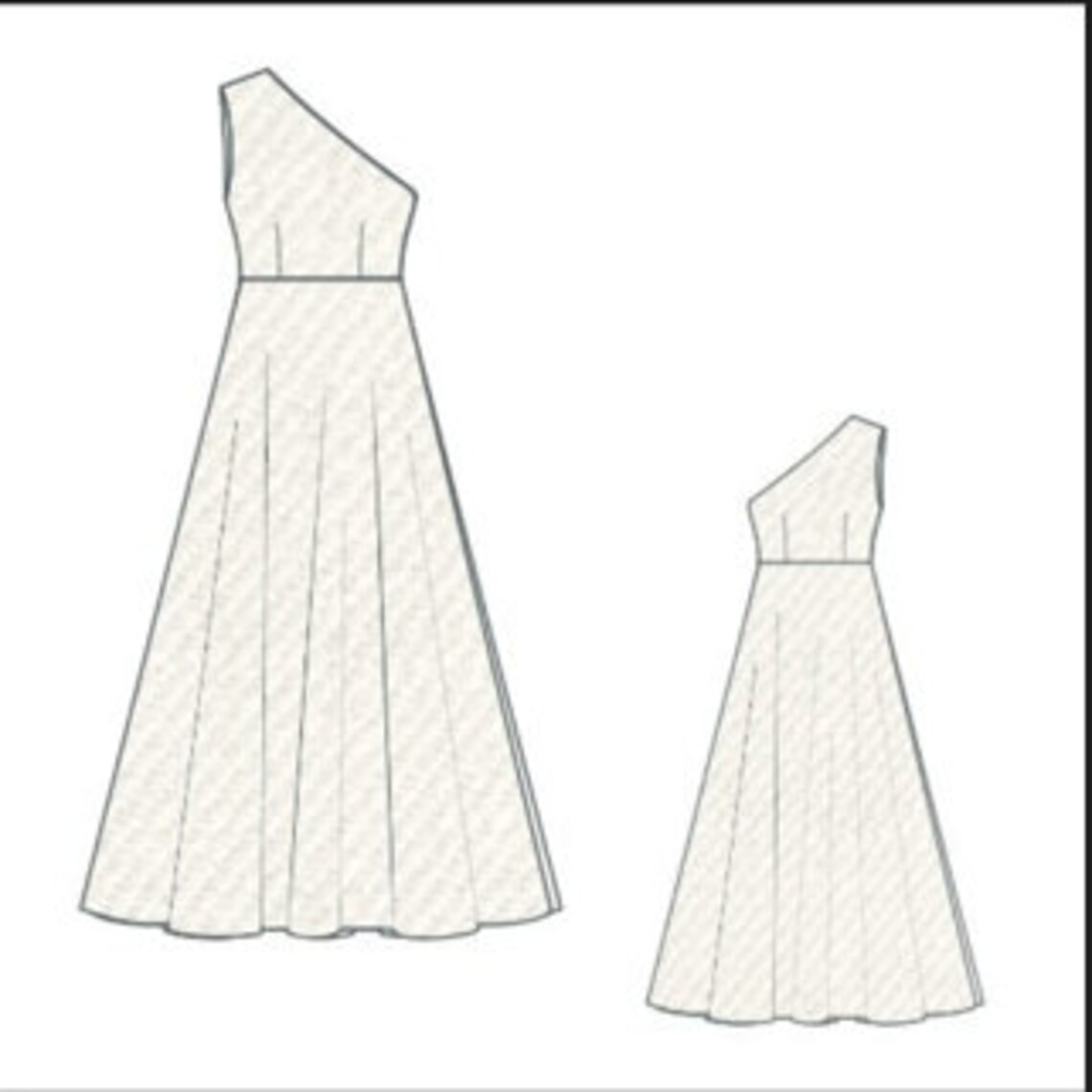 One Shoulder Prom Dress Sewing Pattern, One Shoulder Dress Sewing ...