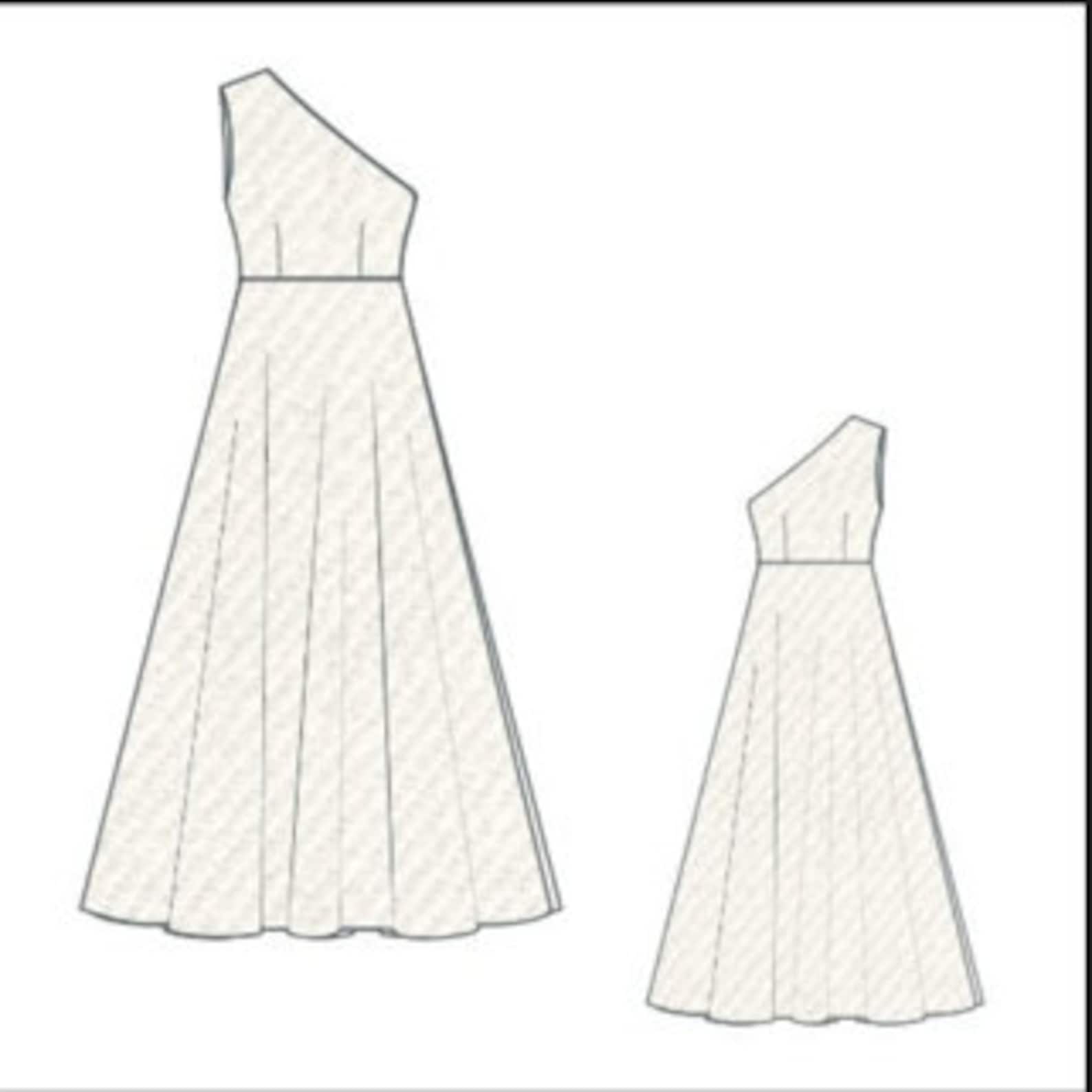 One Shoulder Prom Dress Sewing Pattern, One Shoulder Dress Sewing ...