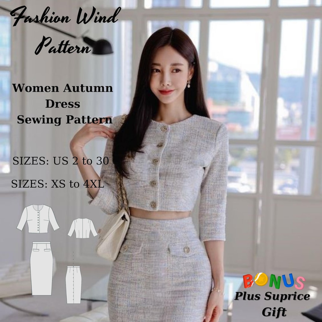 Women Autumn Dress Sewing Pattern,pencil Skırt Sewing Pattern,women's ...