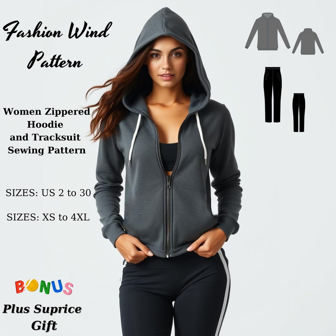 Women Zip-up Hoodie Sewing Pattern for Women,sweatsuit, Tracksuit ...