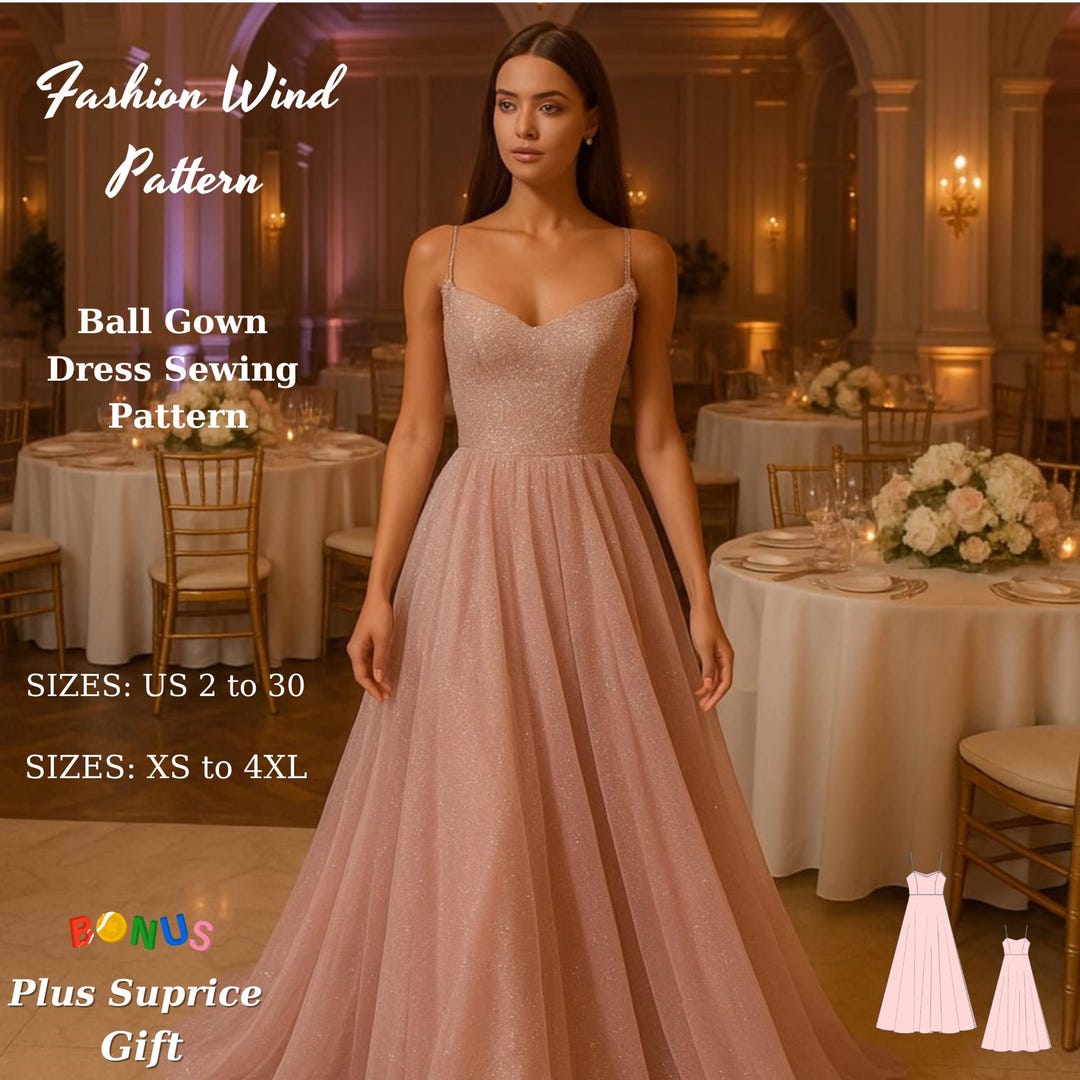 Ball Gown Sewing Pattern: Evening Prom Maxi Dress (US 2-30, XS-4XL ...