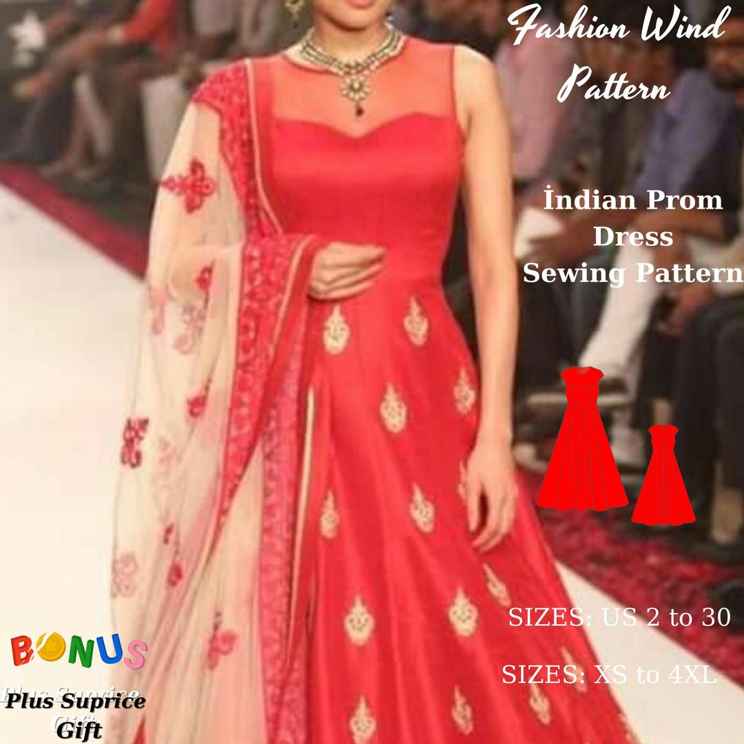 Indian Prom Dress, Indian Dress Sewing Pattern, Anarkali Dress, Lehenga ...