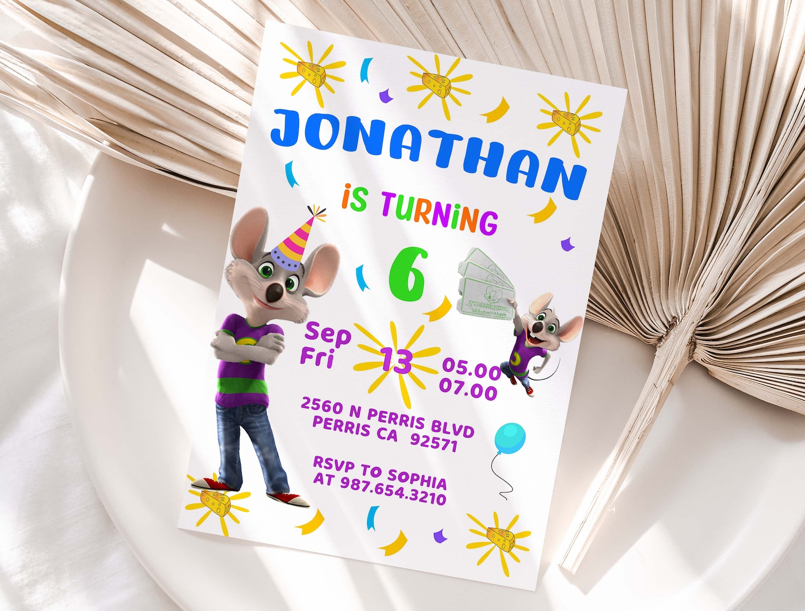 Editable Chuck E Cheese Birthday Invitation Template, Printable ...