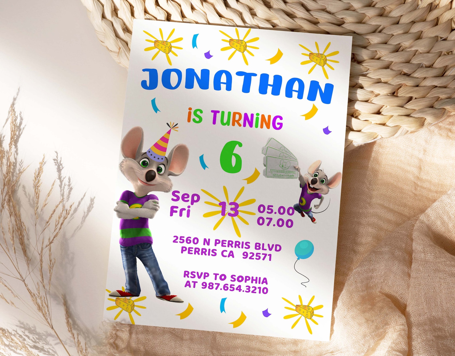 Editable Chuck E Cheese Birthday Invitation Template, Printable ...