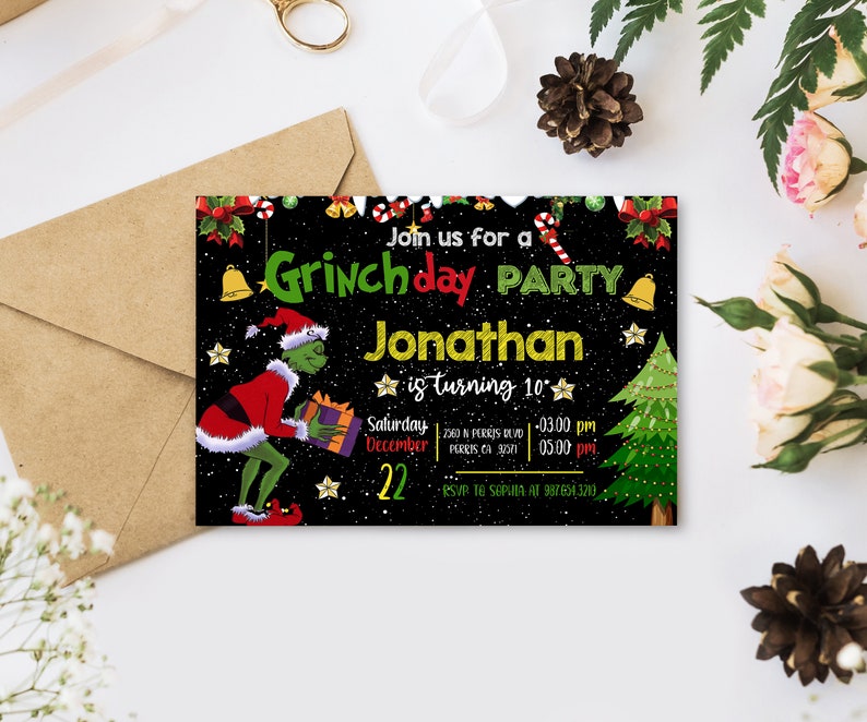 Editable the Grinch Party Birthday Invitation Template, Printable ...