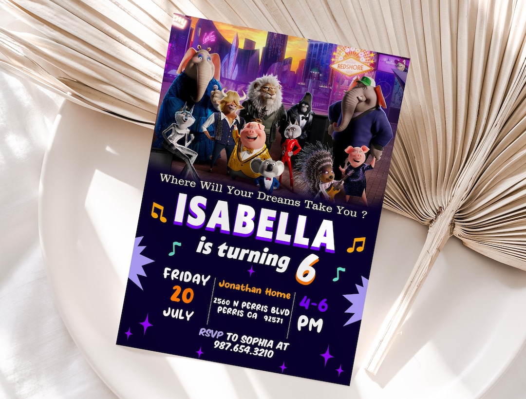 Editable Sing 2 Birthday Invitation Template, Printable Birthday Party ...