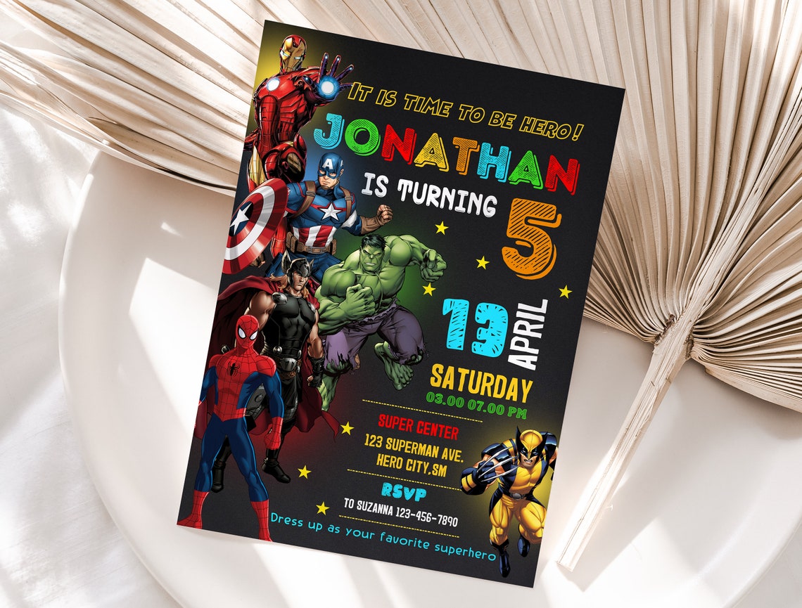 Editable Superheroes Birthday Invitation Template, Printable Birthday ...