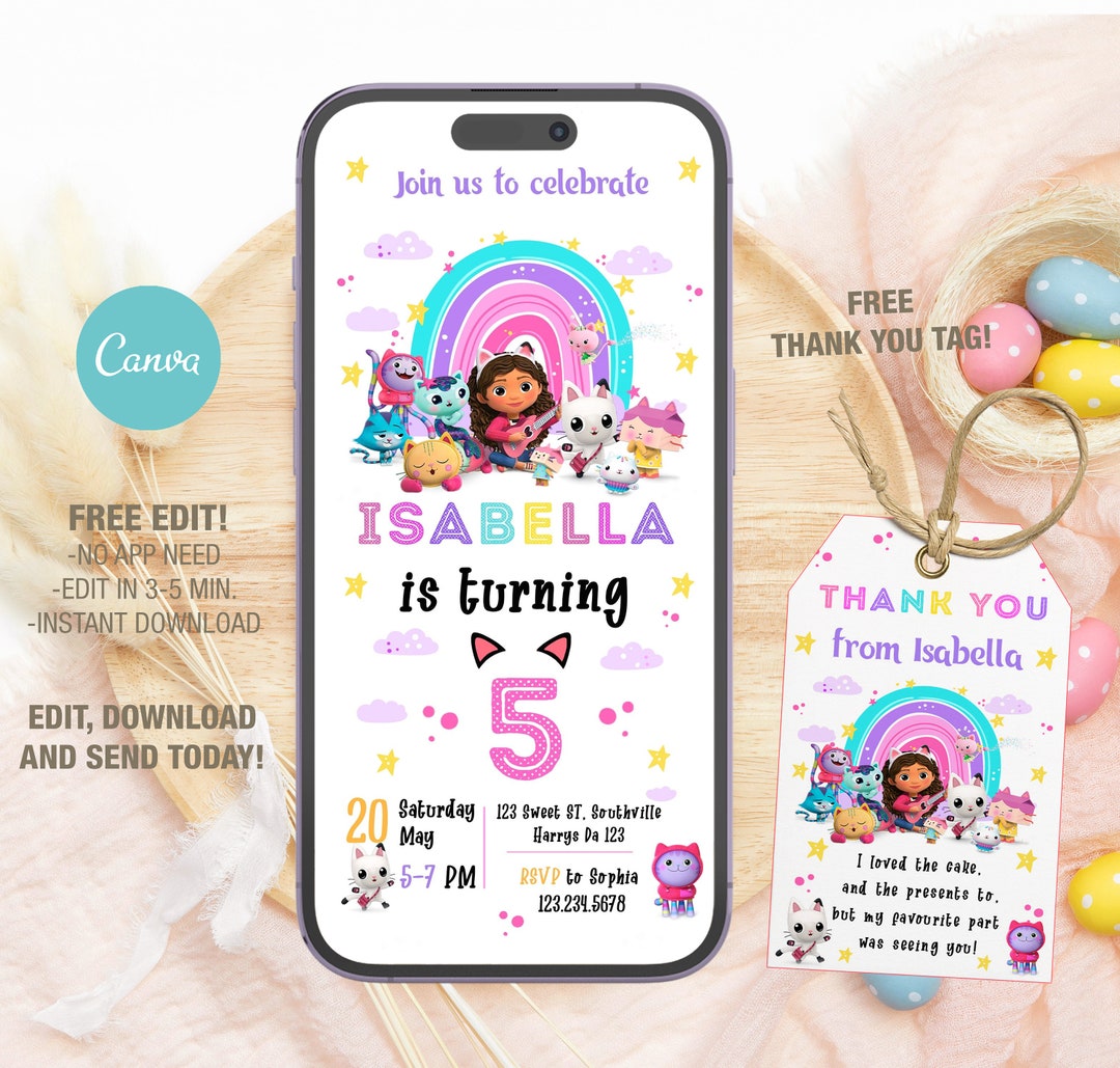 Editable Mobile Gabbys Dollhouse Birthday Invitation Template, Birthday ...