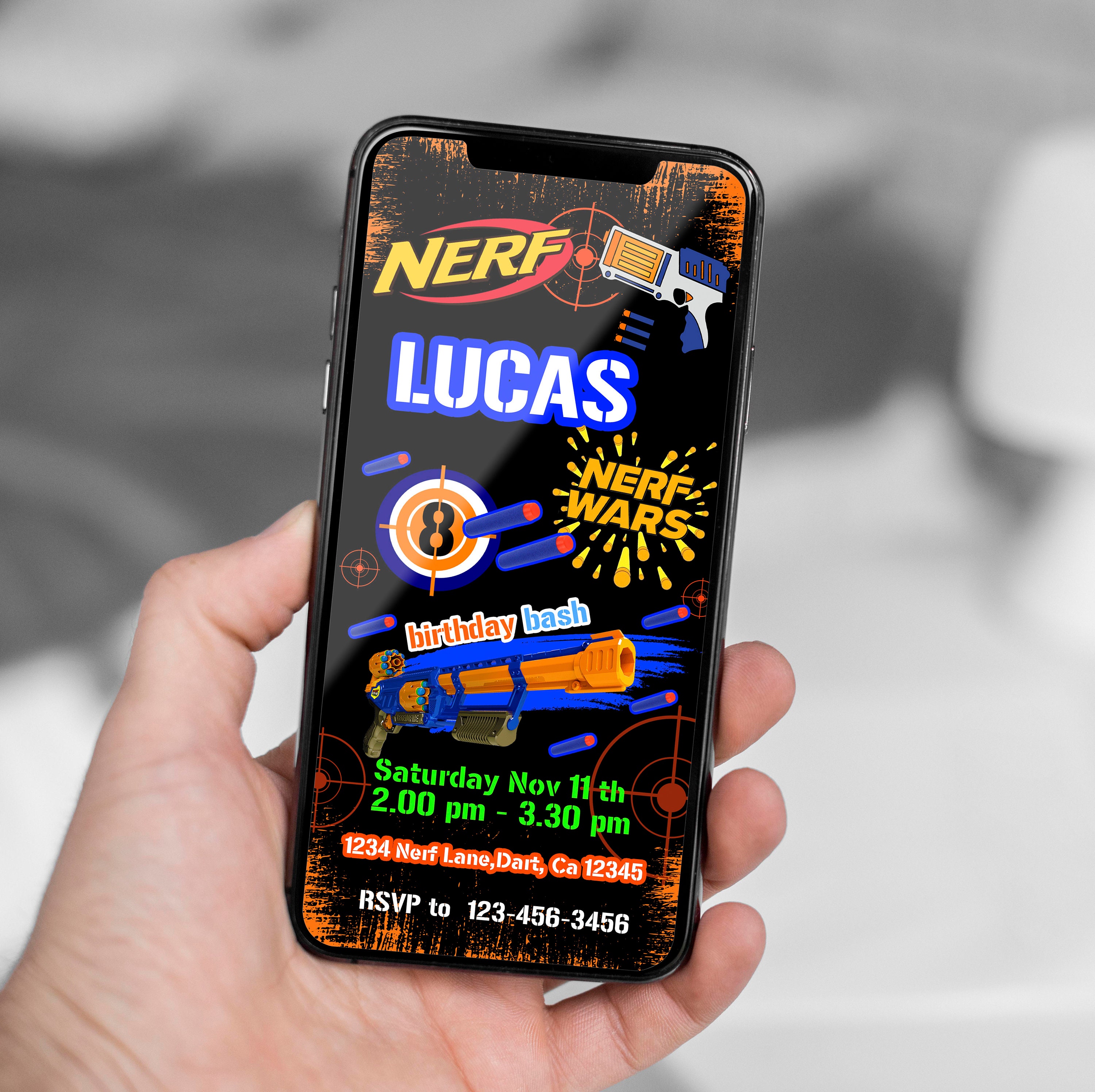 Editable Mobile Nerf Birthday Invitation Template, Birthday Party ...