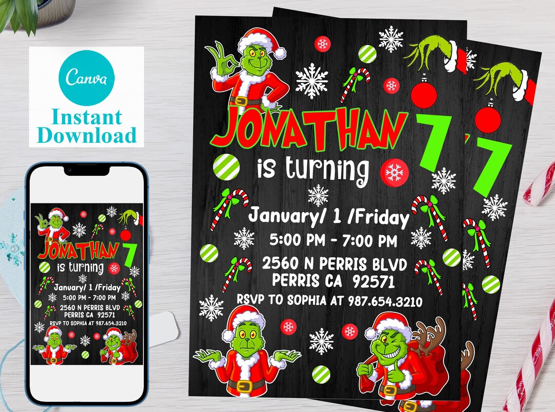 Editable the Grinch Birthday Invitation Template, Printable Birthday ...