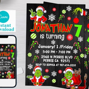 Editable the Grinch Birthday Invitation Template, Printable Birthday ...