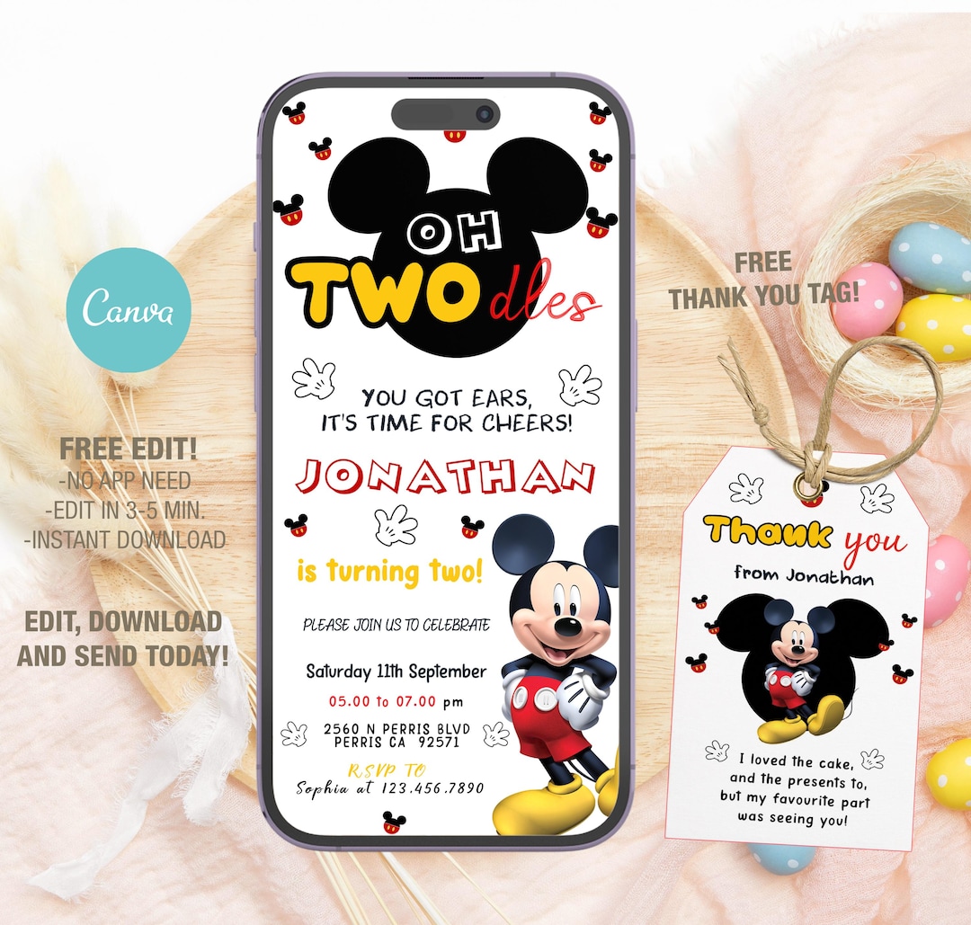 Editable Mickey Mobile Birthday Invitation Template, Birthday Party ...