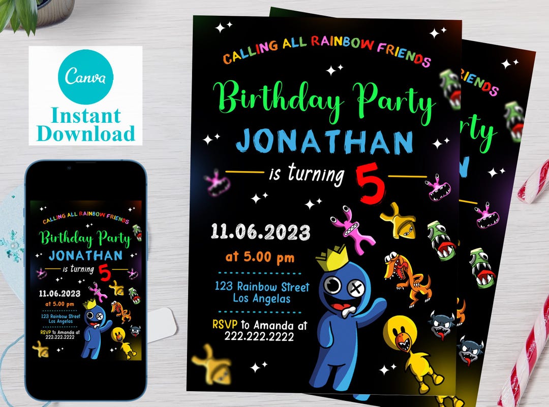 Editable Rainbow Friends Birthday Invitation Template, Printable ...