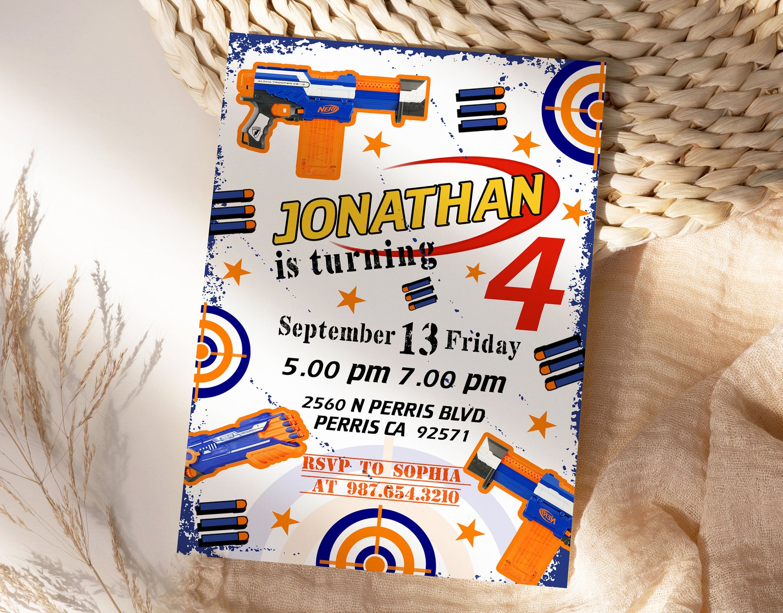 Editable Nerf Birthday Invitation Template, Printable Birthday Party ...