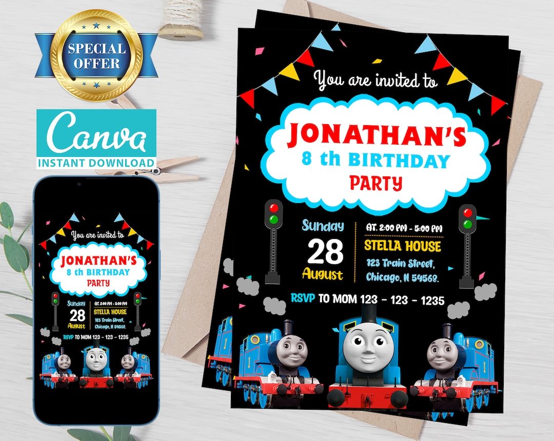 Editable Thomas the Train Birthday Invitation Template, Printable ...