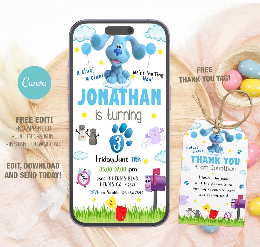 Editable Mobile Blues Clues Birthday Invitation Template, Birthday ...