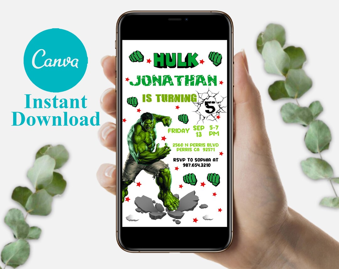 Editable Hulk Mobile Birthday Invitation Template, Birthday Party ...