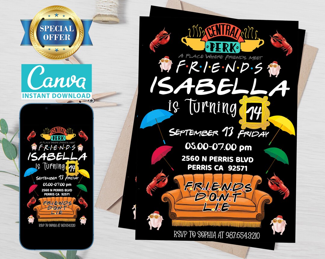 Editable Friends Birthday Invitation Template, Printable Birthday Party ...