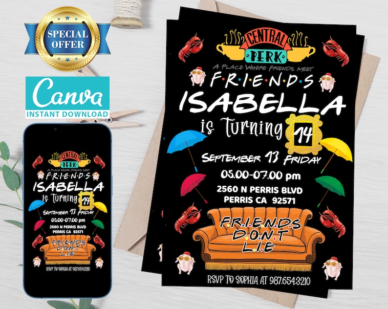 Editable Friends Birthday Invitation Template, Printable Birthday Party ...