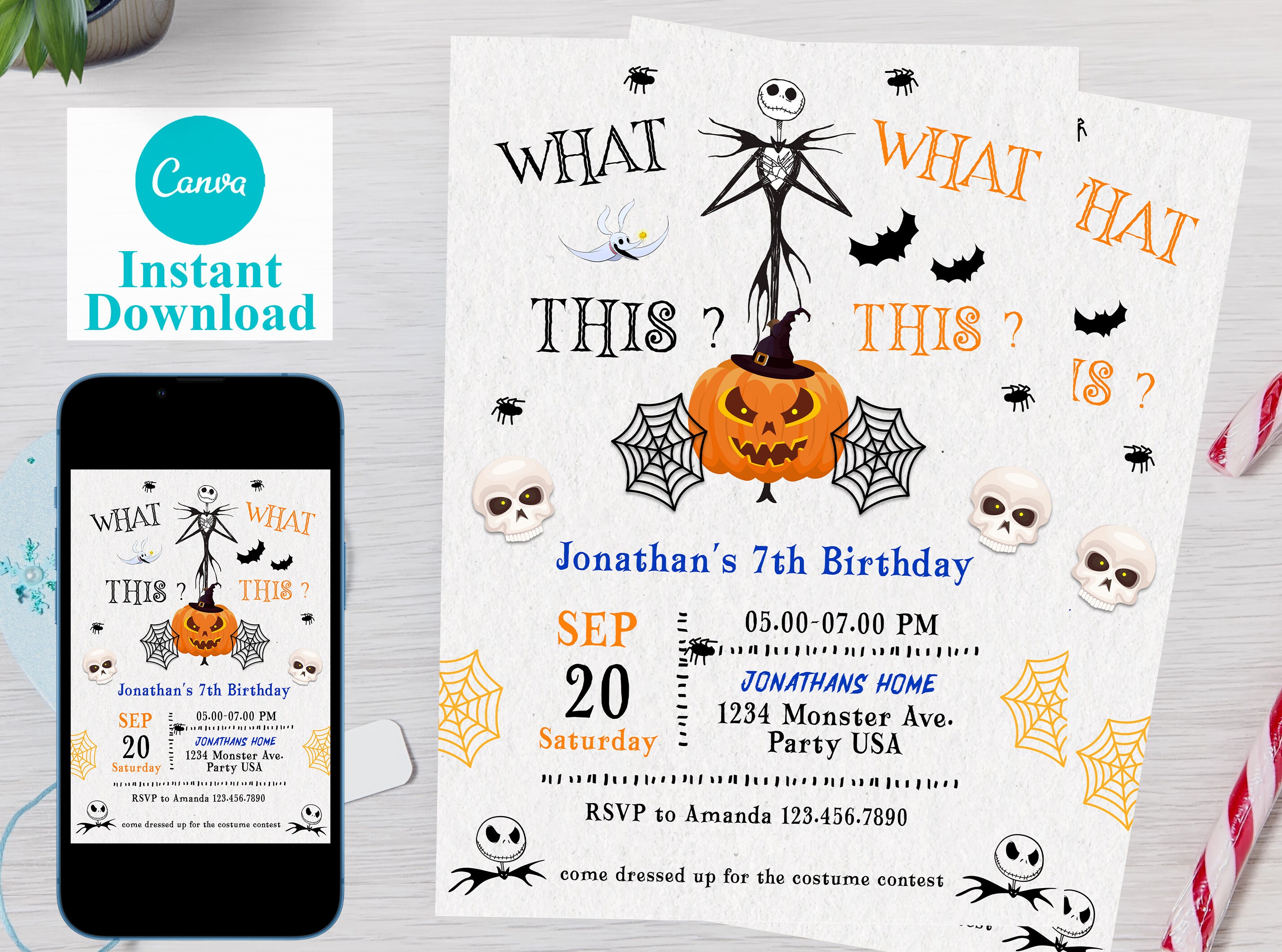 Editable Nightmare Before Christamas Birthday Invitation Template ...