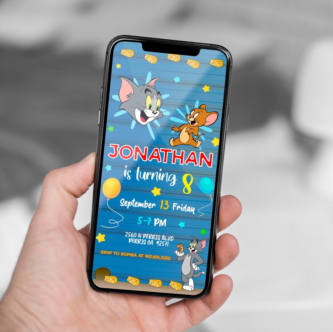 Editable Mobile Tom and Jerry Birthday Invitation Template, Birthday ...