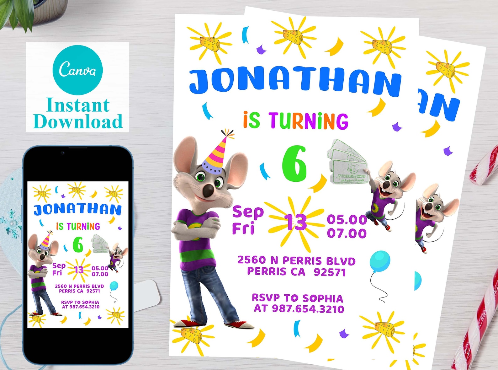 Editable Chuck E Cheese Birthday Invitation Template, Printable ...