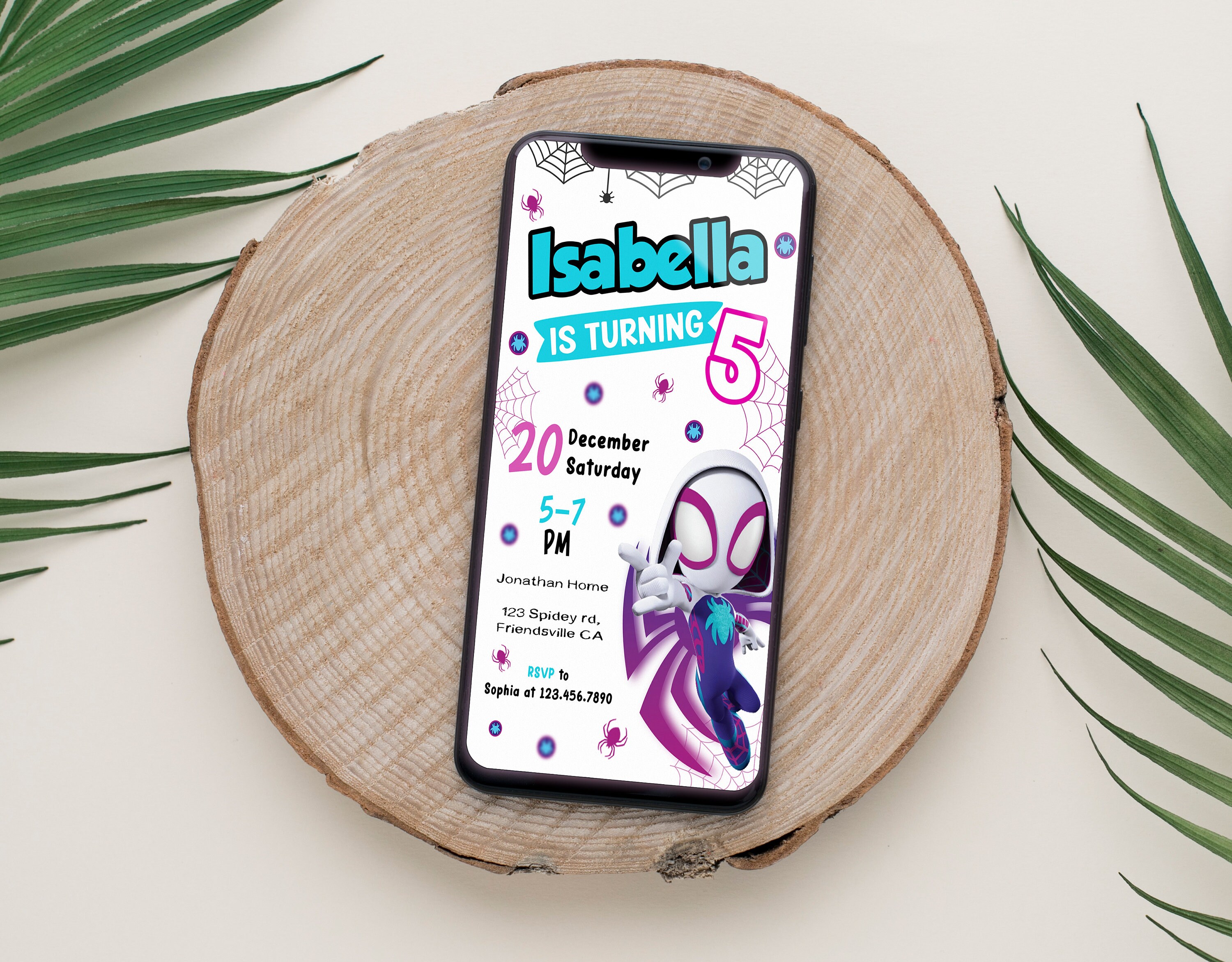 Editable Mobile Ghost Spider Birthday Invitation Template, Spidey Gwen ...