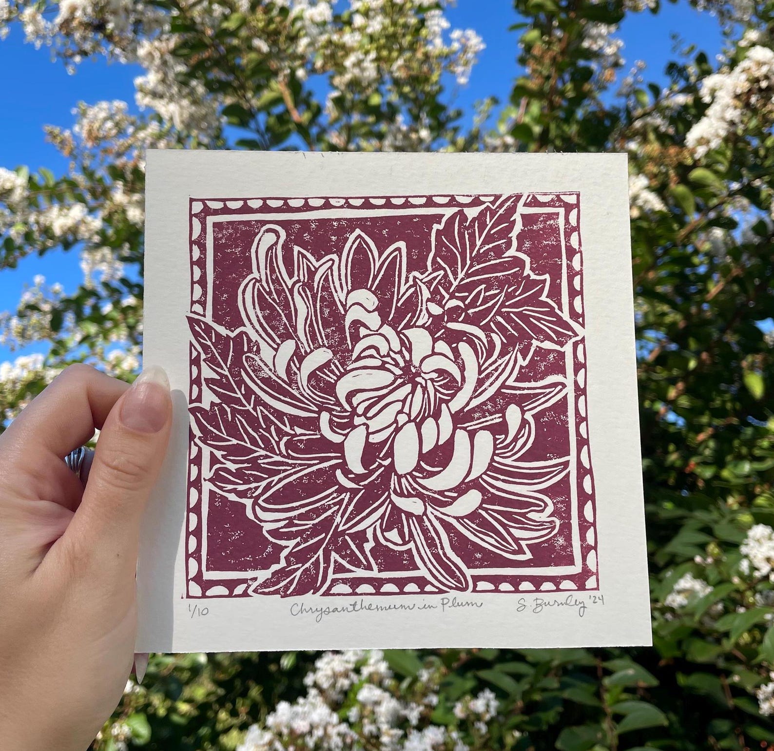Chrysanthemum Linocut Print | Fall Floral Original Art - Etsy