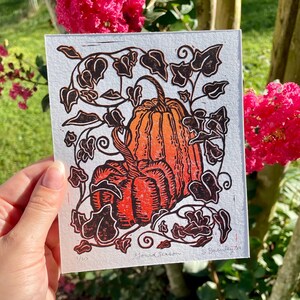 Gourd Season Linocut Print | Pumpkins and Vines Original Art - Etsy